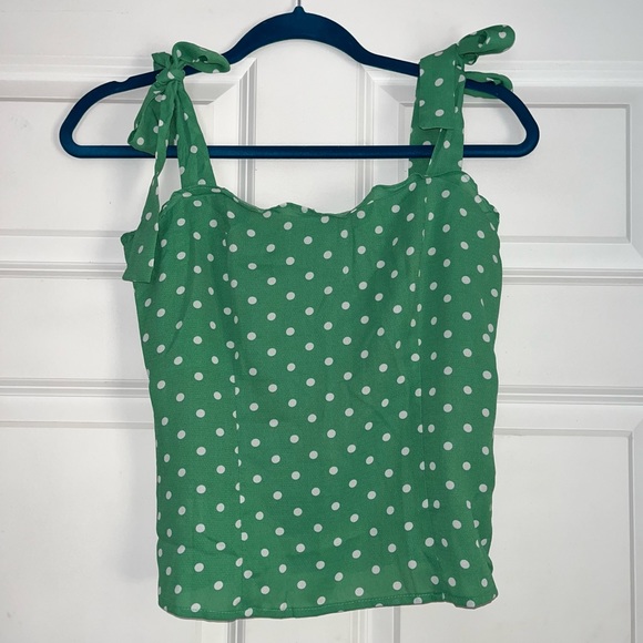 re:named | Tops | Nwot Renamed Green And White Polka Dot Tank Top With Tie Straps | Poshmark